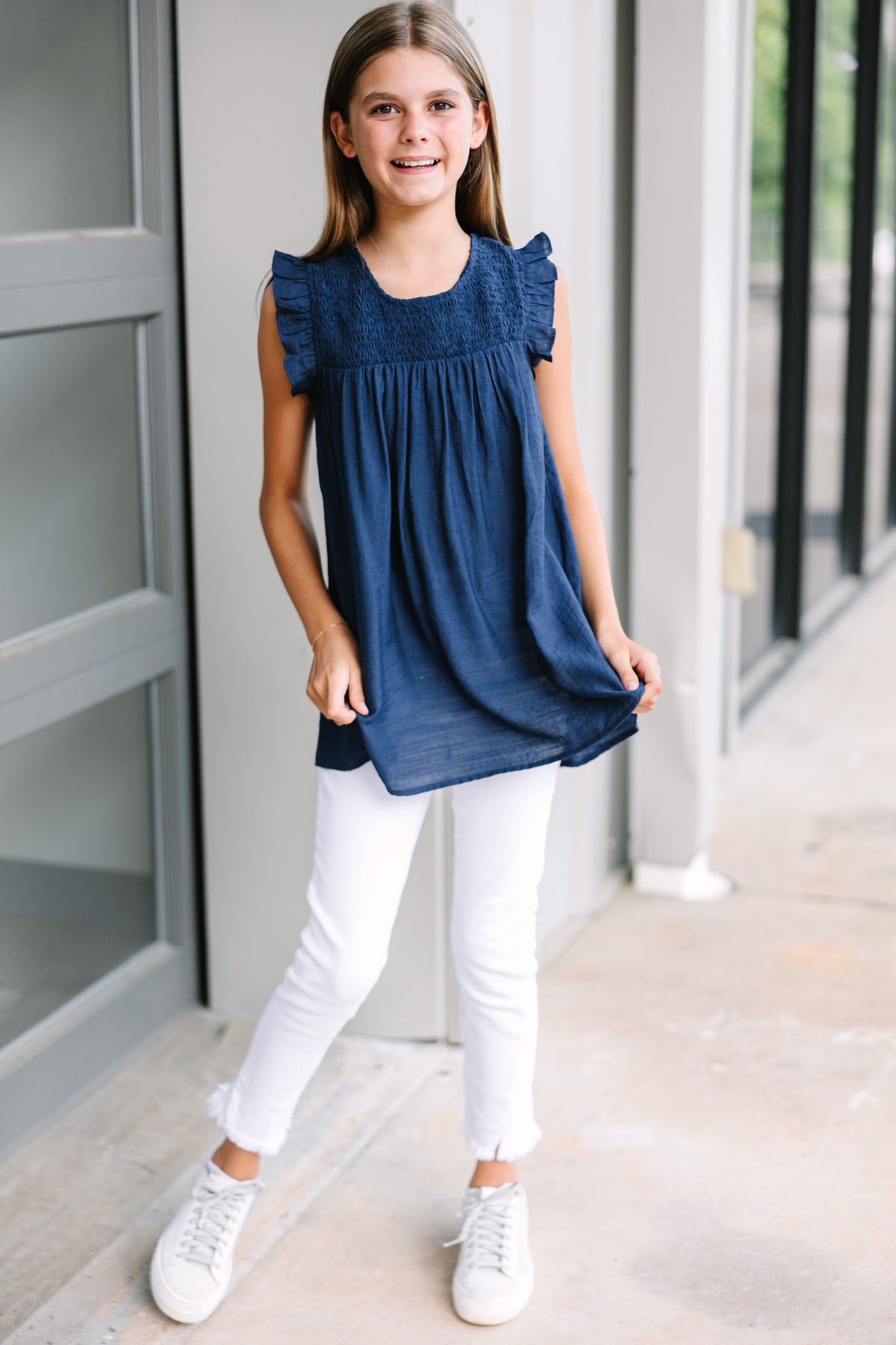 Girls: Longing For Fun Navy Blue Ruffled Tunic – Shop the Mint