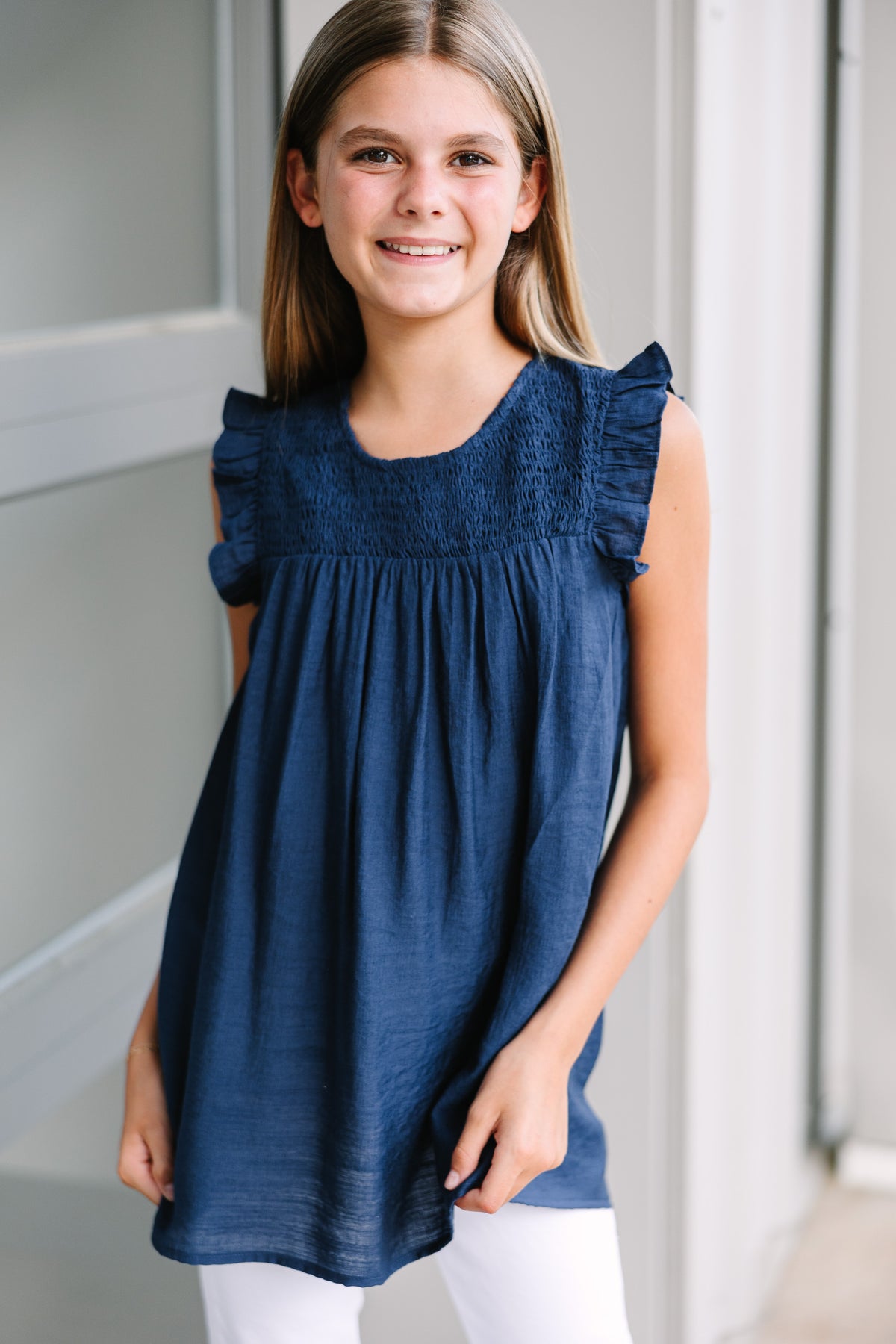 Girls: Longing For Fun Navy Blue Ruffled Tunic – Shop the Mint
