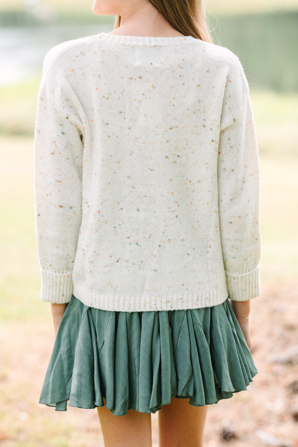 Girls: No Looking Back Ivory White Confetti Sweater – Shop the Mint