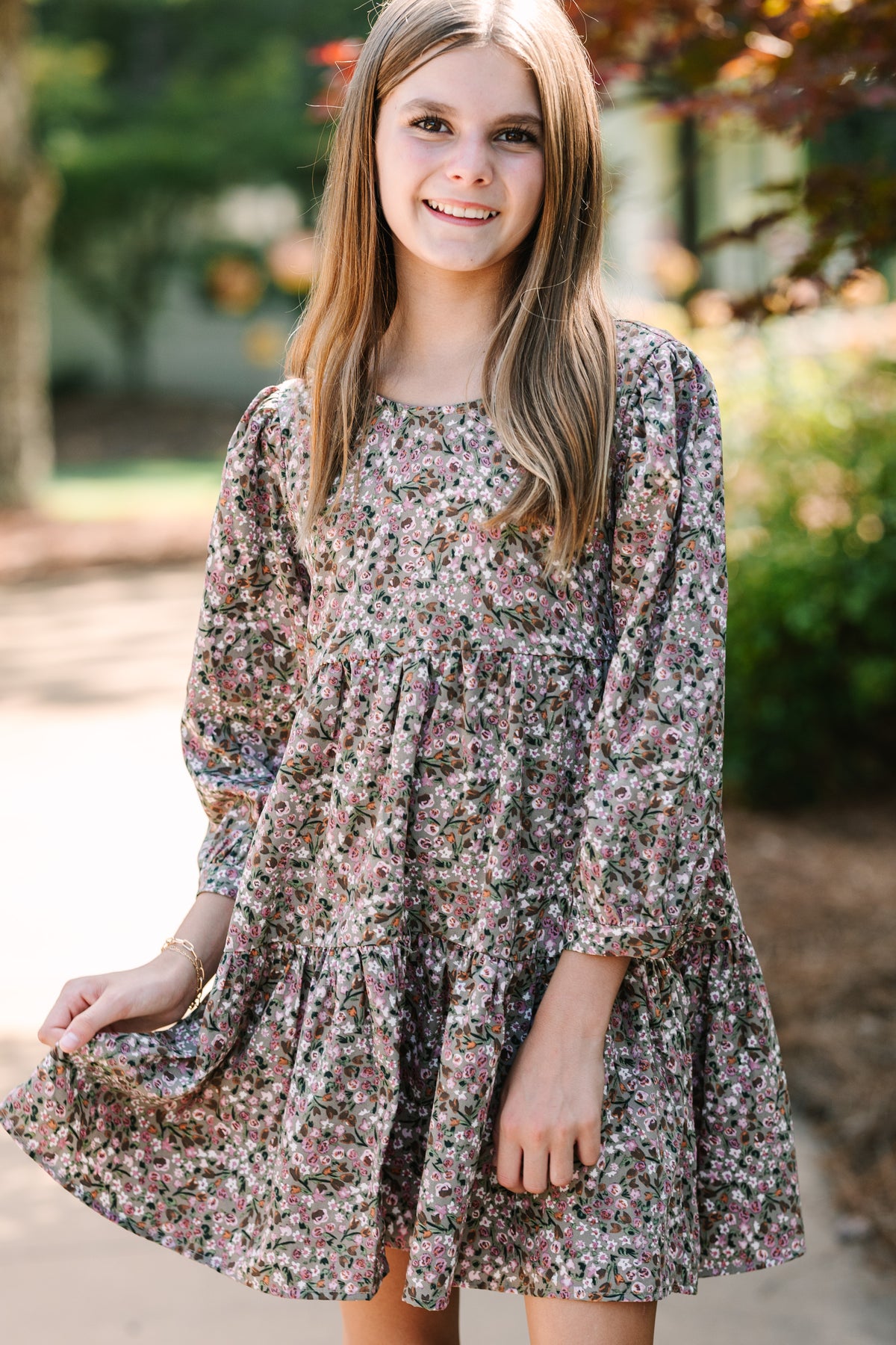 Girls: Can't Be Outdone Gray Ditsy Floral Dress – Shop the Mint