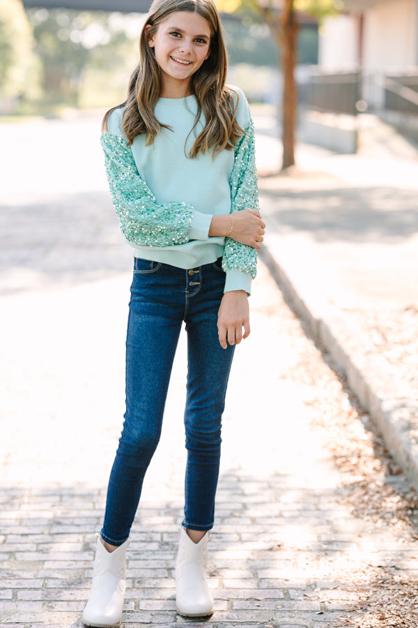 Girls: Don't Think Twice Mint Green Sequin Sweater – Shop the Mint
