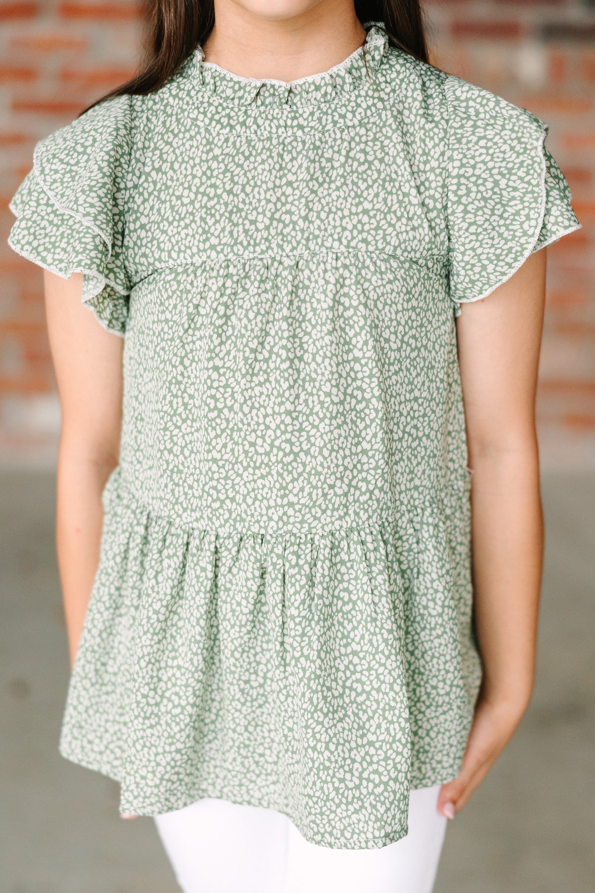 Girls: Join You Later Olive Green Ditsy Leopard Top – Shop the Mint