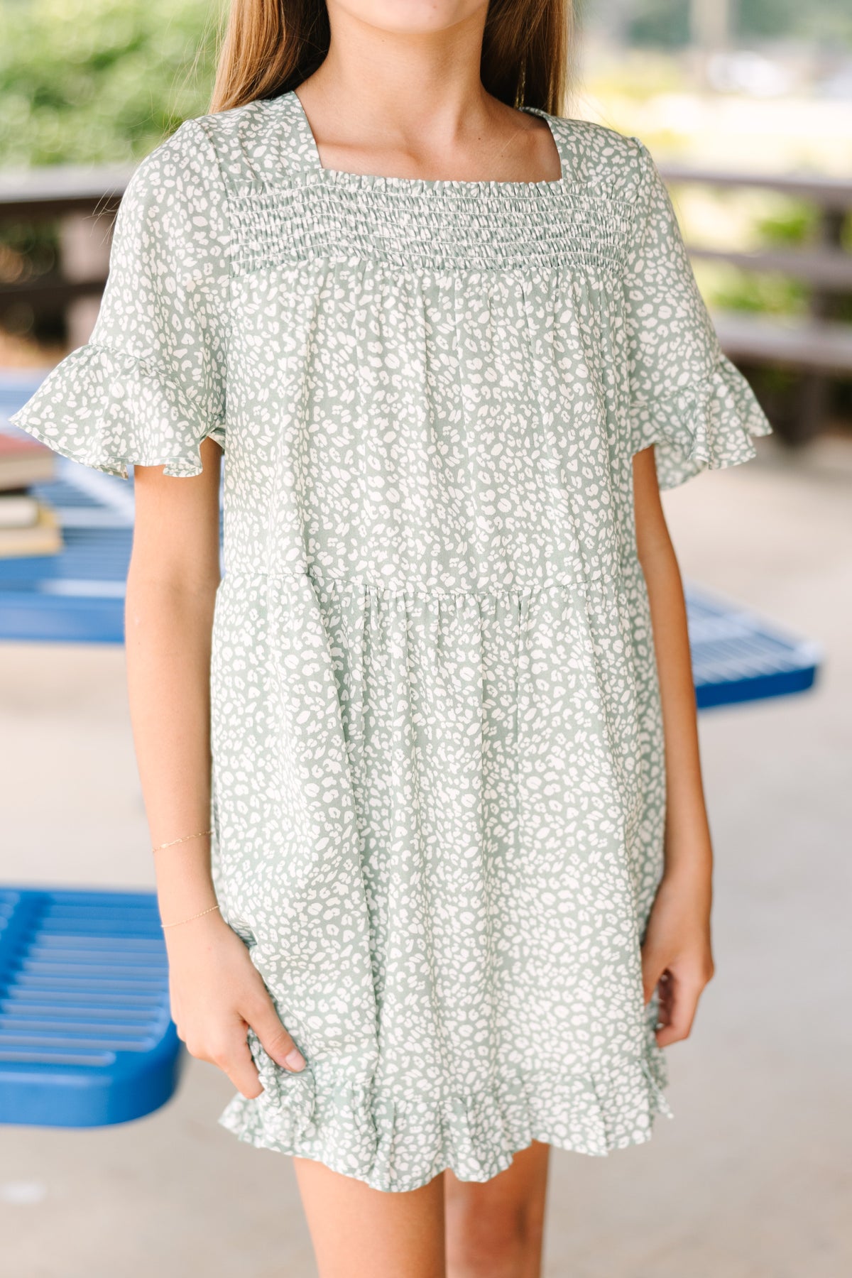 Girls: Dusk Till Dawn Spotted Dress - sage spotted – Shop the Mint