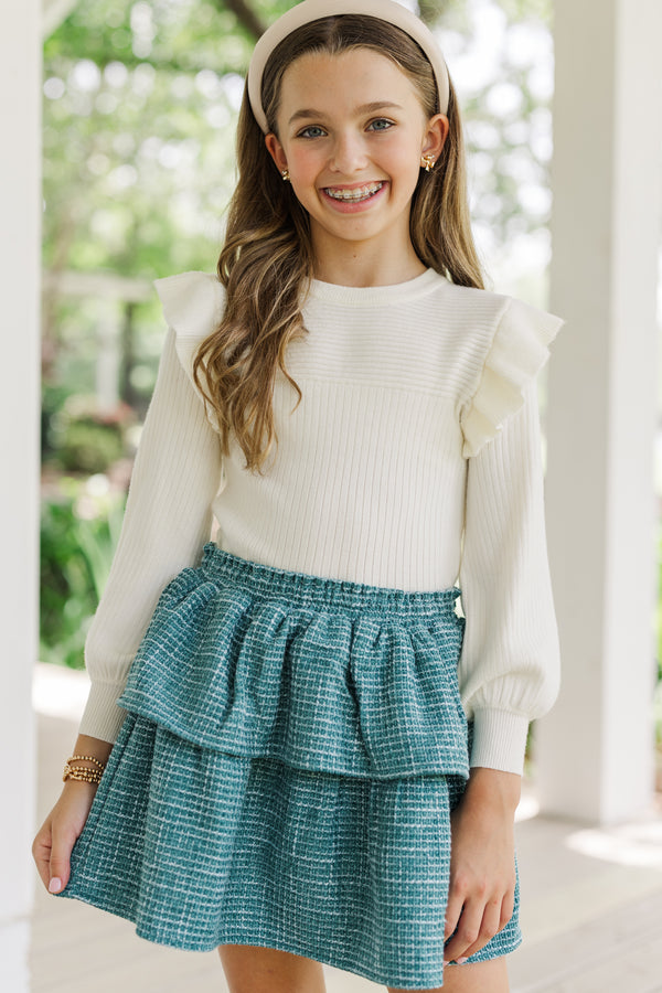 Girls: Reach Out Ivory White Ruffled Sweater – Shop the Mint