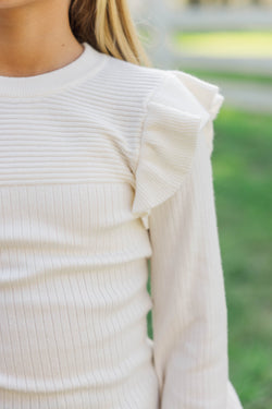 Girls: Reach Out Ivory White Ruffled Sweater – Shop the Mint
