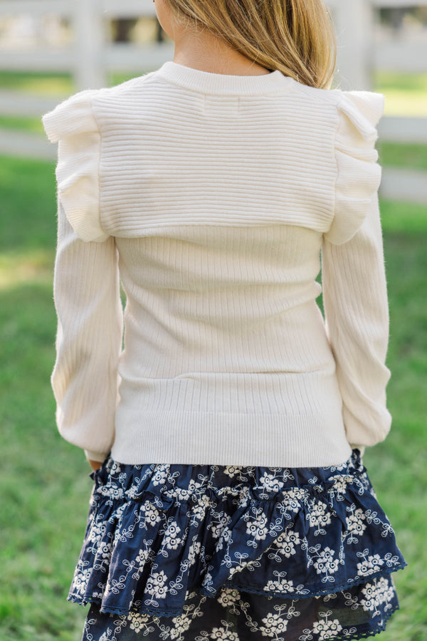 Girls: Reach Out Ivory White Ruffled Sweater – Shop the Mint