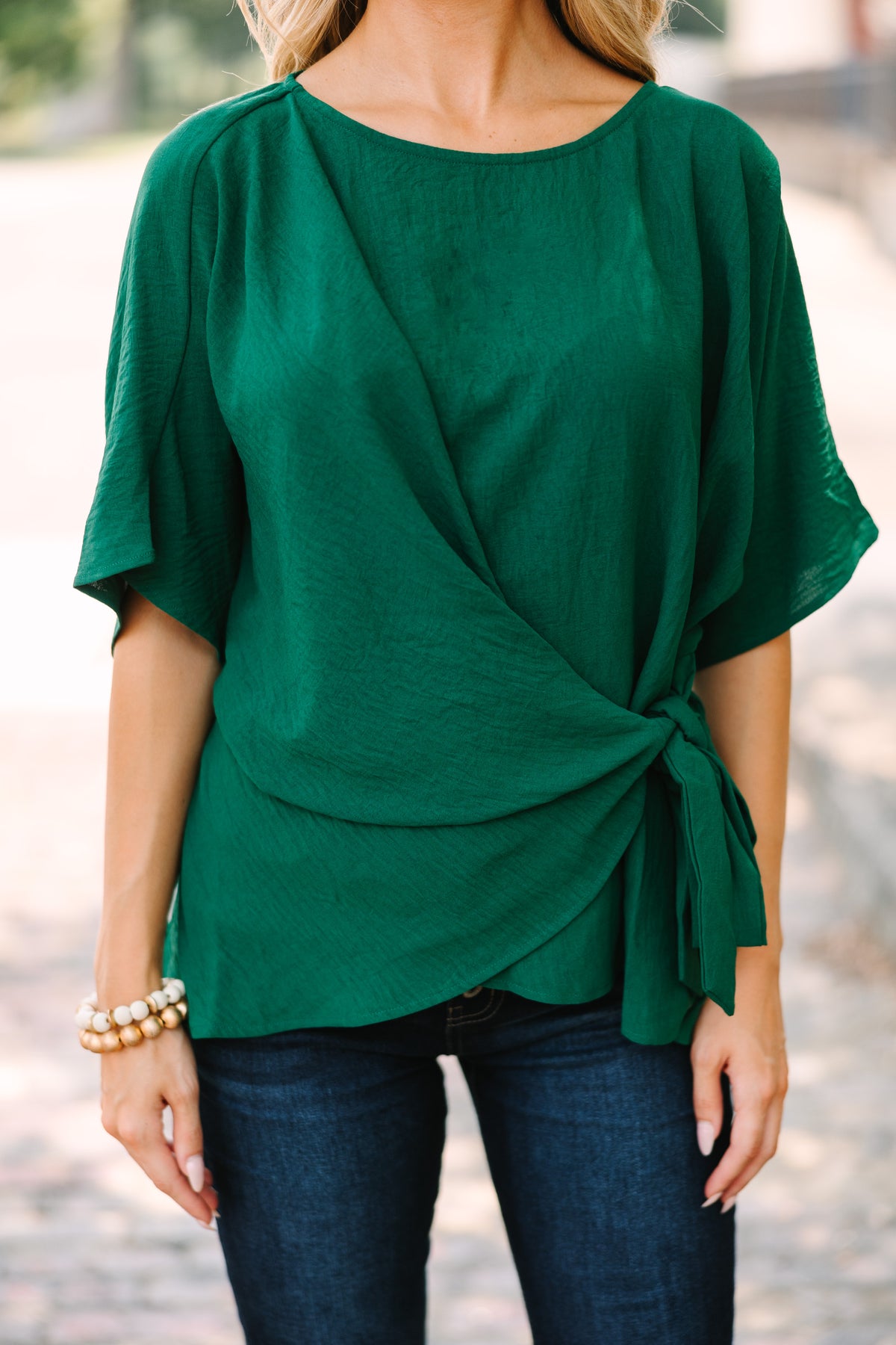 Happy Thoughts Emerald Green Tied Blouse – Shop the Mint