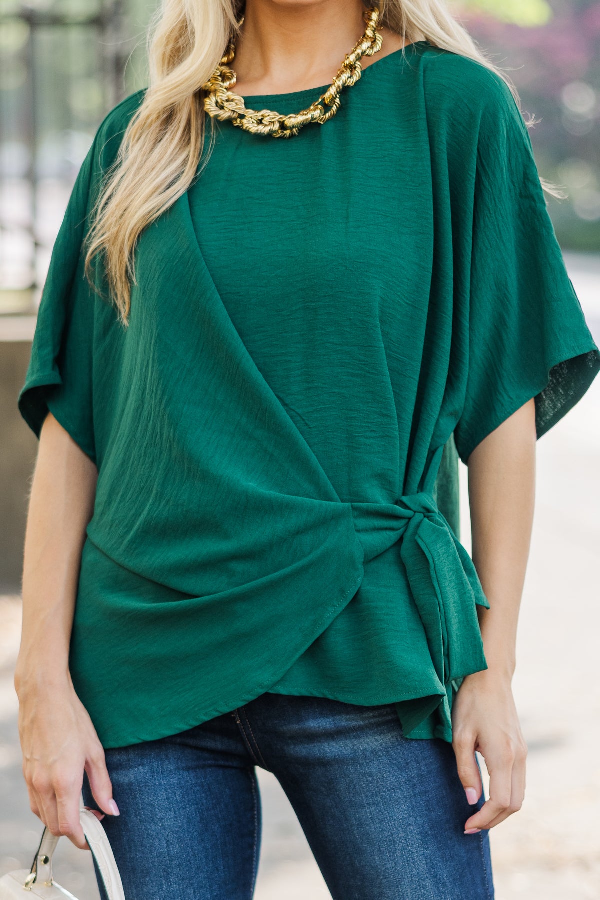 Happy Thoughts Emerald Green Tied Blouse – Shop the Mint