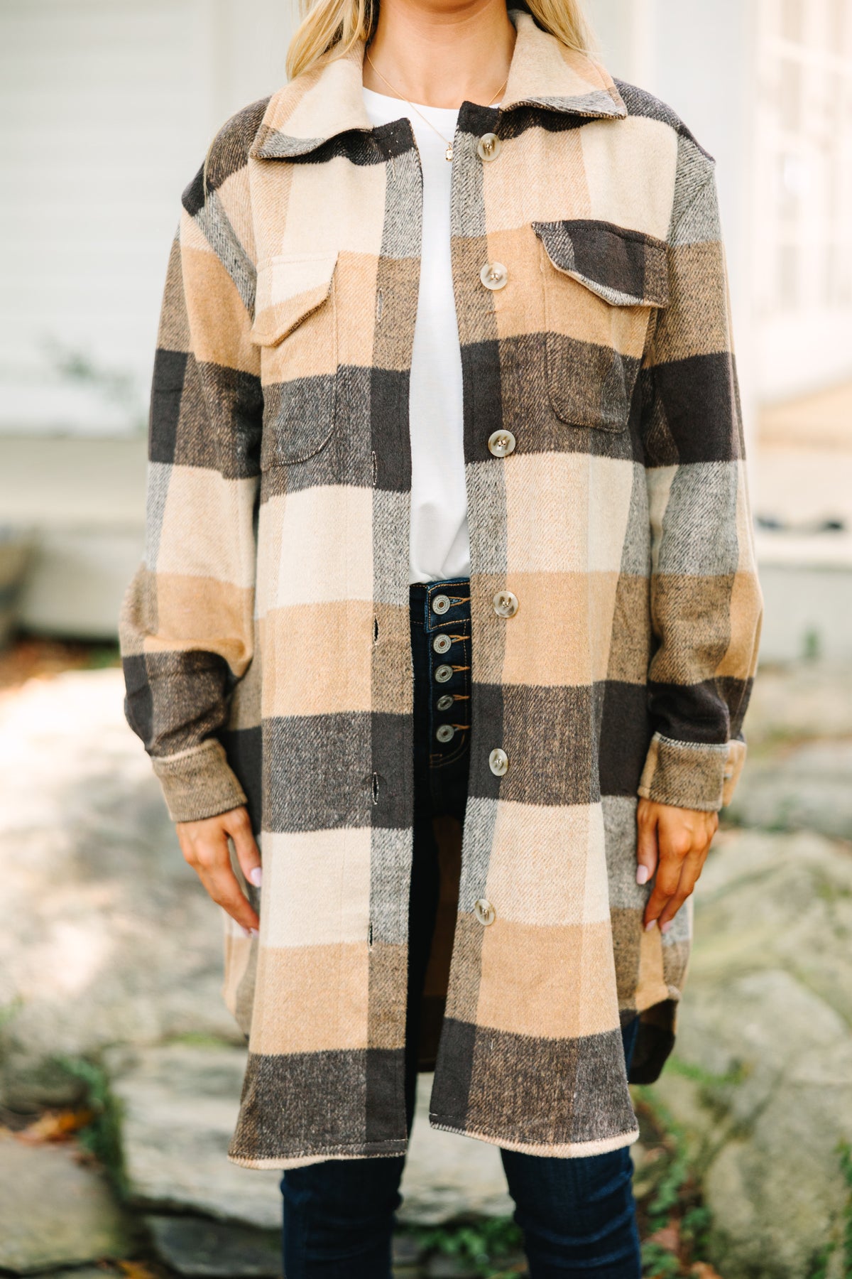 Good With It Camel Brown Plaid Shacket – Shop the Mint