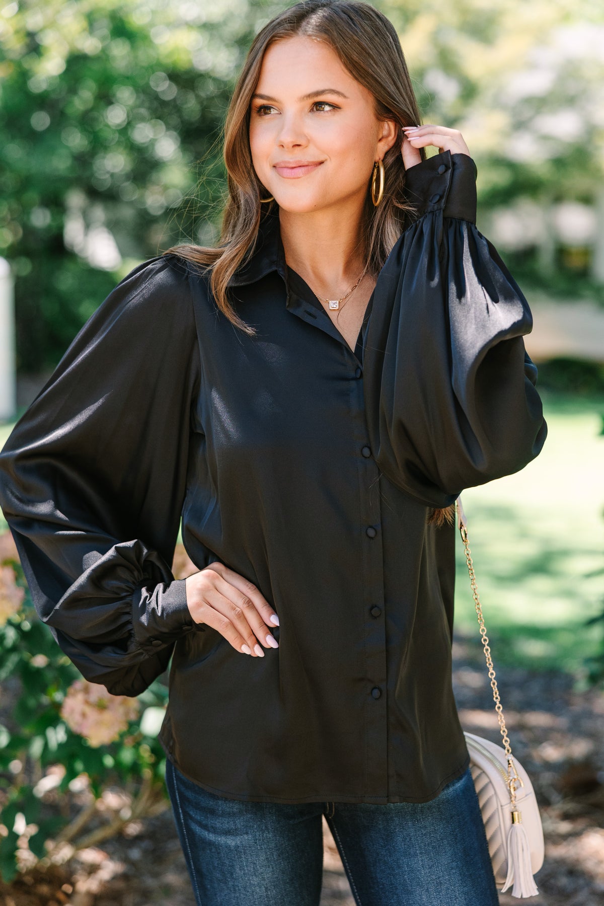 Want Your Love Black Satin Blouse – Shop the Mint