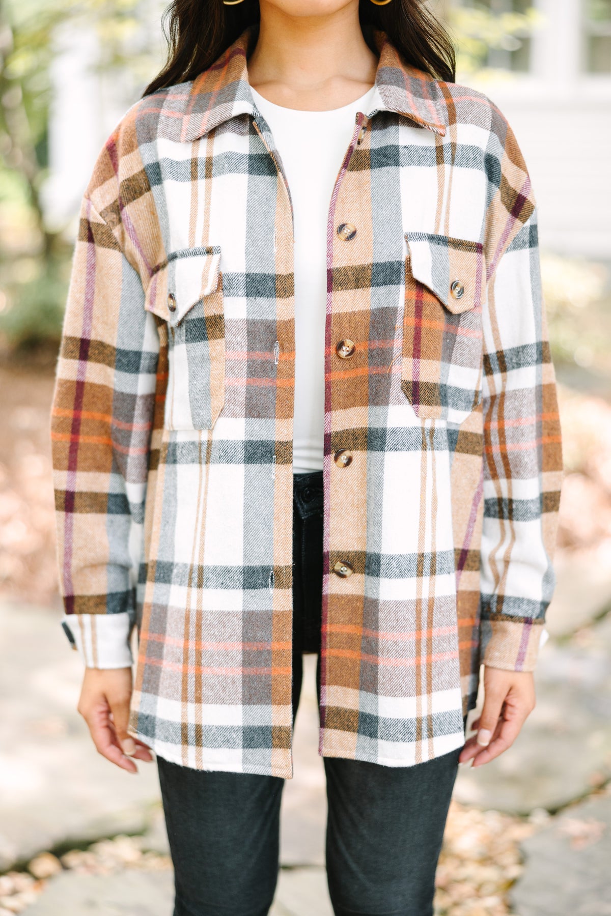 Stay In The Lead Taupe Brown Plaid Shacket – Shop the Mint