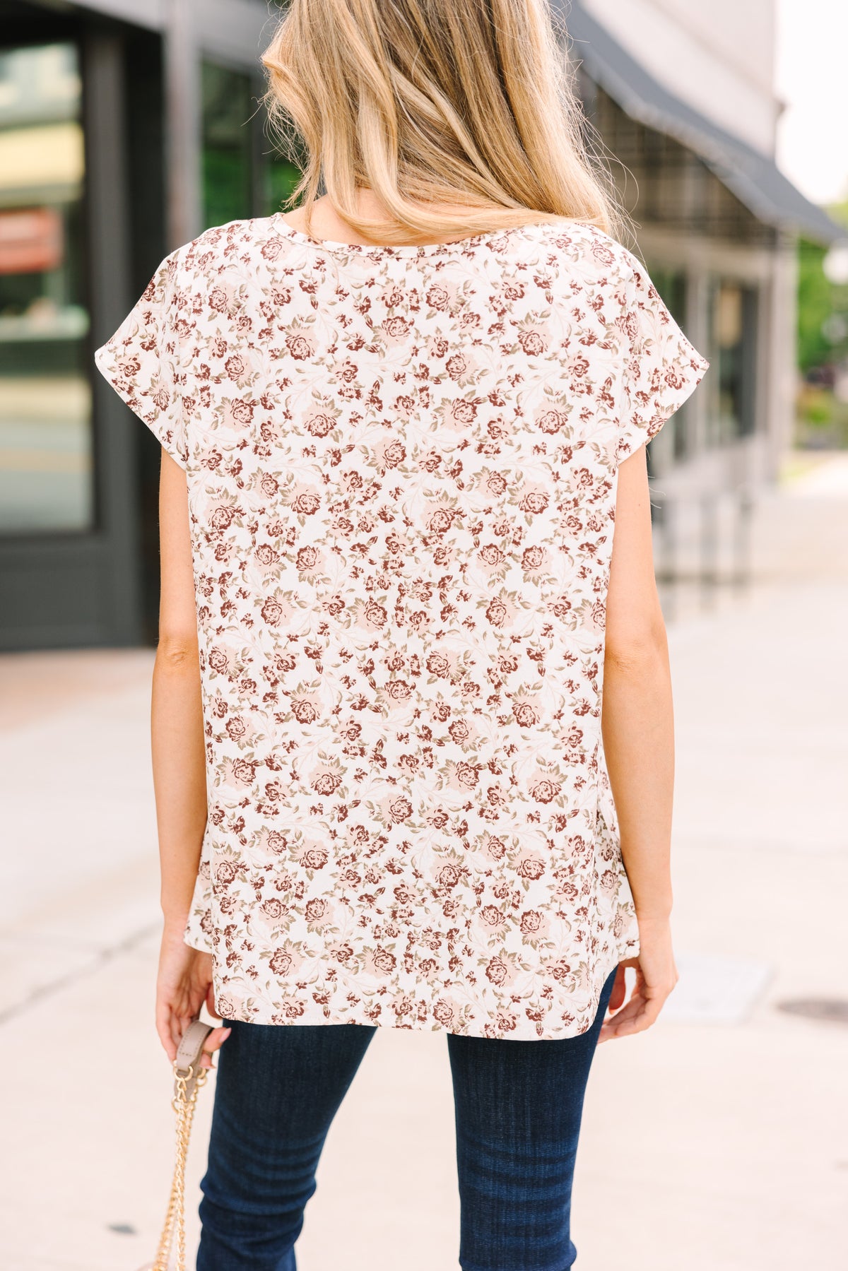 Hello Beautiful Beige Brown Disty Floral Cap Sleeve Top – Shop the Mint