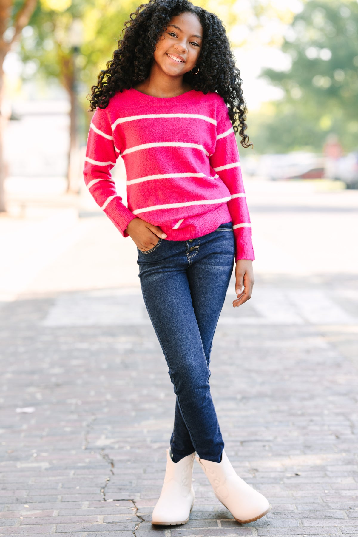 Girls: Have Your Fun Pink Striped Sweater – Shop the Mint
