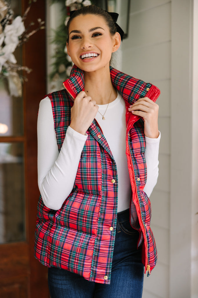 More The Merrier Red Tartan Plaid Puffer Vest – Shop the Mint