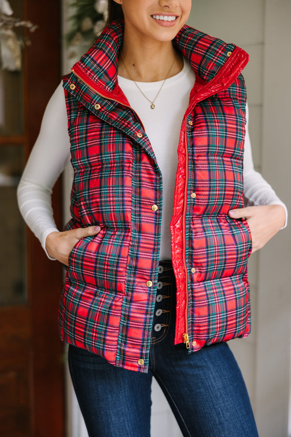 More The Merrier Red Tartan Plaid Puffer Vest – Shop the Mint