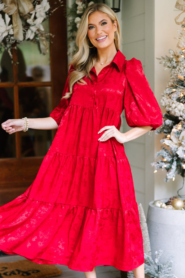 All The Love Dark Red Floral Satin Midi Dress – Shop the Mint