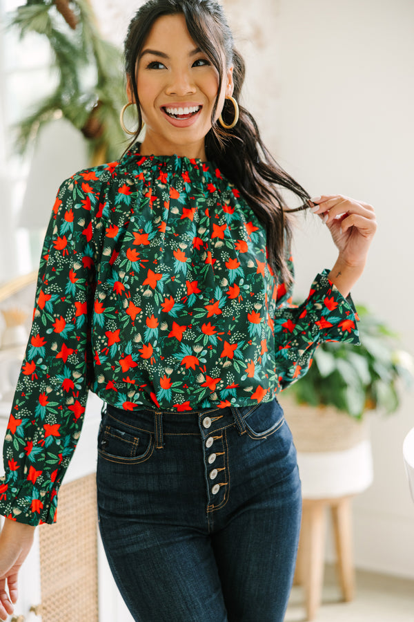 Tried And True Emerald Green Floral Ruffled Blouse – Shop the Mint