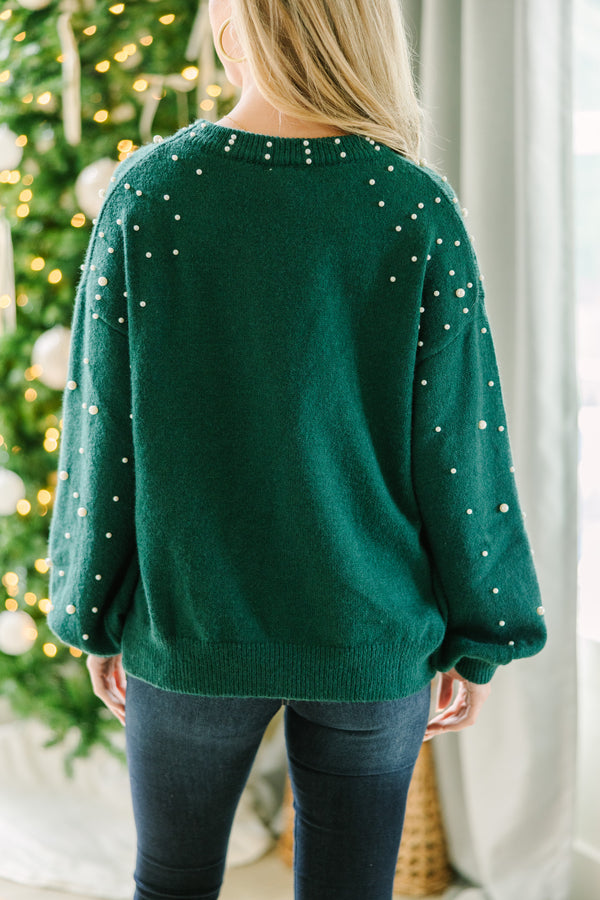 Can't Help But Love Emerald Green Pearl Studded Sweater – Shop the Mint