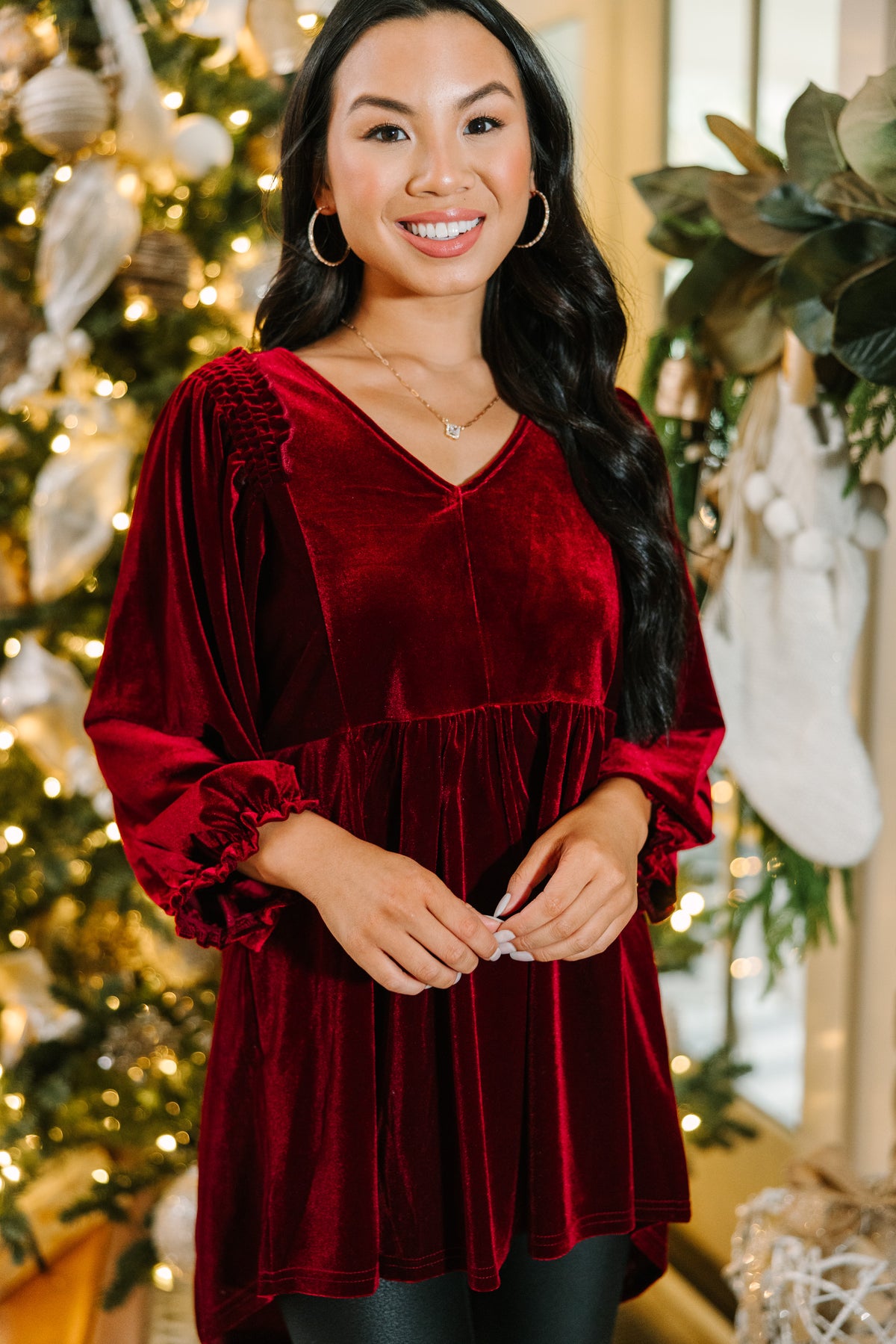 Put Yourself First Dark Red Velvet Tunic – Shop the Mint