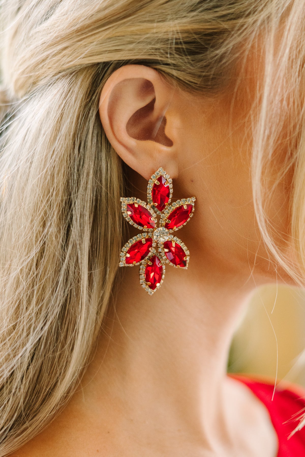 Glenda Ruby Red Rhinestone Earrings – Shop the Mint