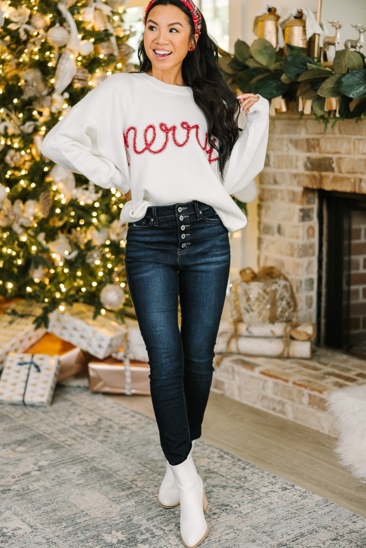 Be Merry Cream White Script Sweater – Shop the Mint