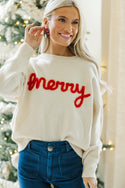 Be Merry Cream White Script Sweater – Shop the Mint