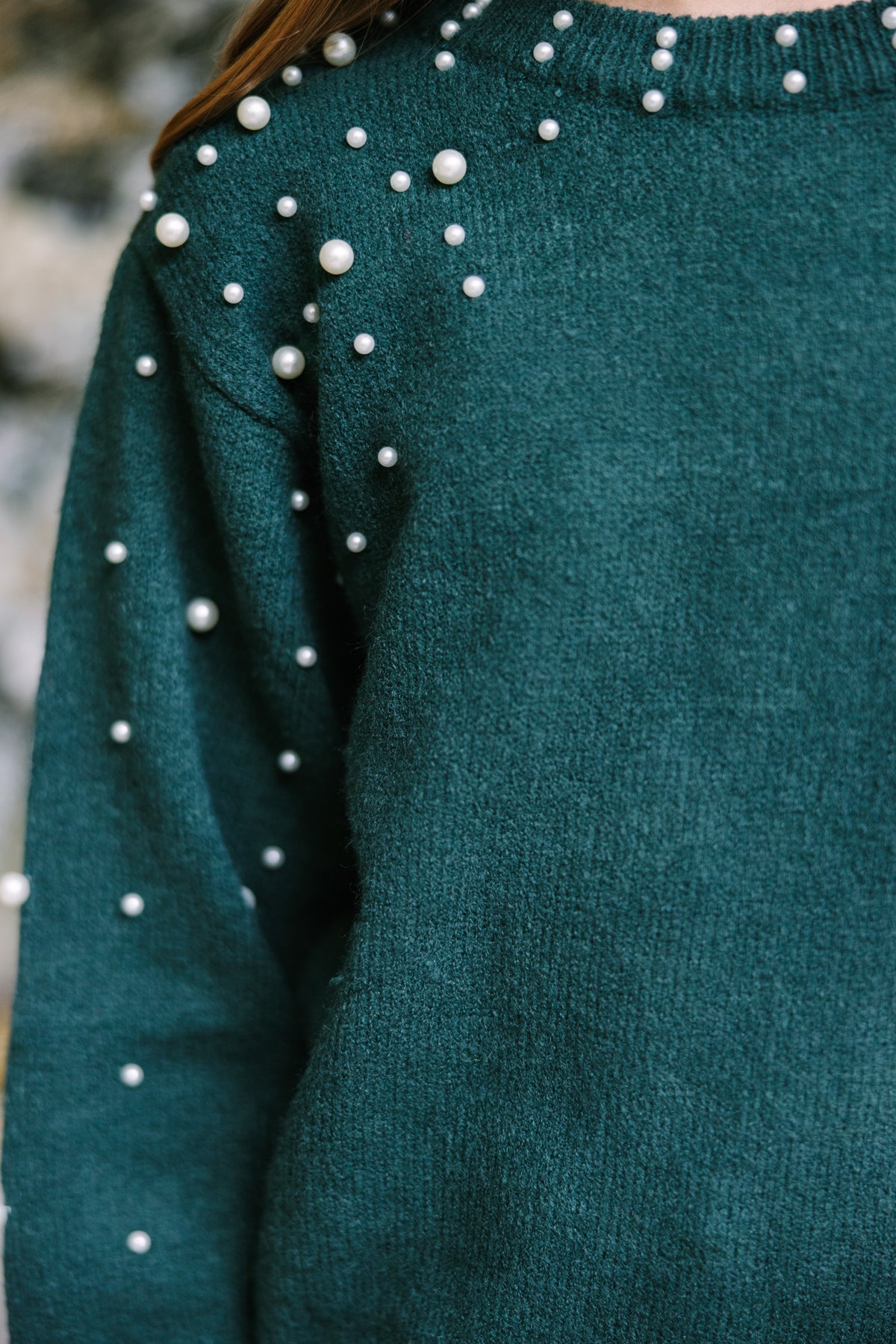Girls: Can't Help But Love Emerald Green Pearl Studded Sweater – Shop ...