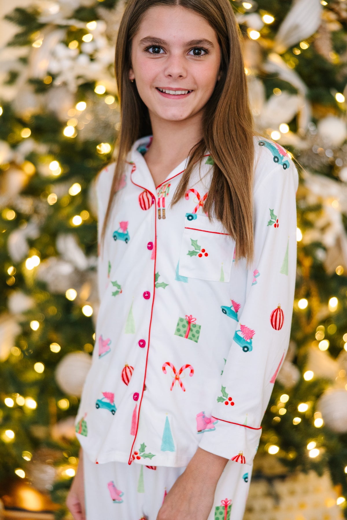 Girls: Staying In White Holiday Print L/S Pajama Set – Shop the Mint