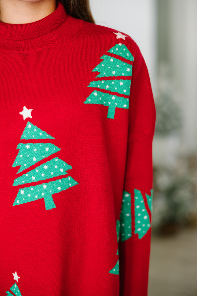 Girls: Quick Decisions Red Christmas Tree Sweater – Shop the Mint