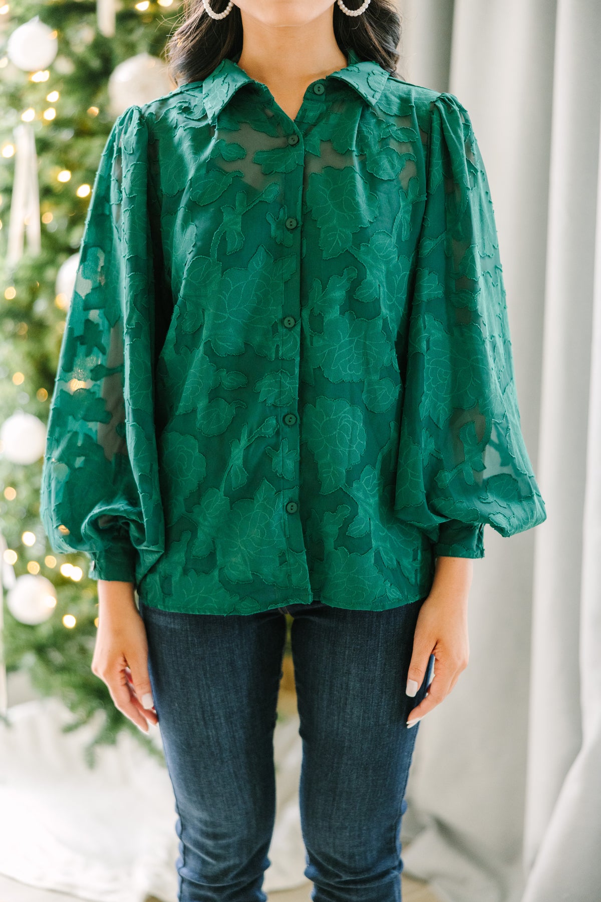 All In The Details Emerald Green Textured Blouse – Shop the Mint