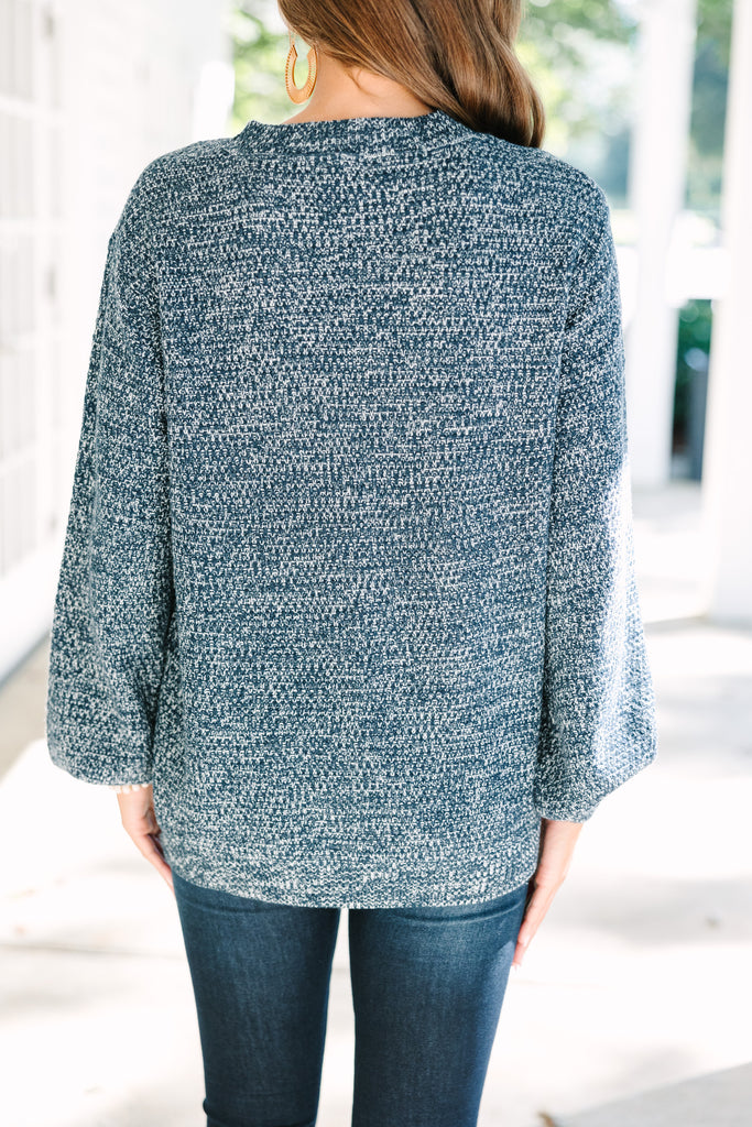 The Slouchy Navy Blue Bubble Sleeve Sweater – Shop the Mint