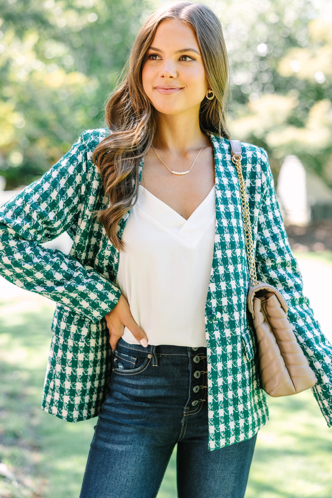 All In A Day Hunter Green Houndstooth Jacket – Shop the Mint
