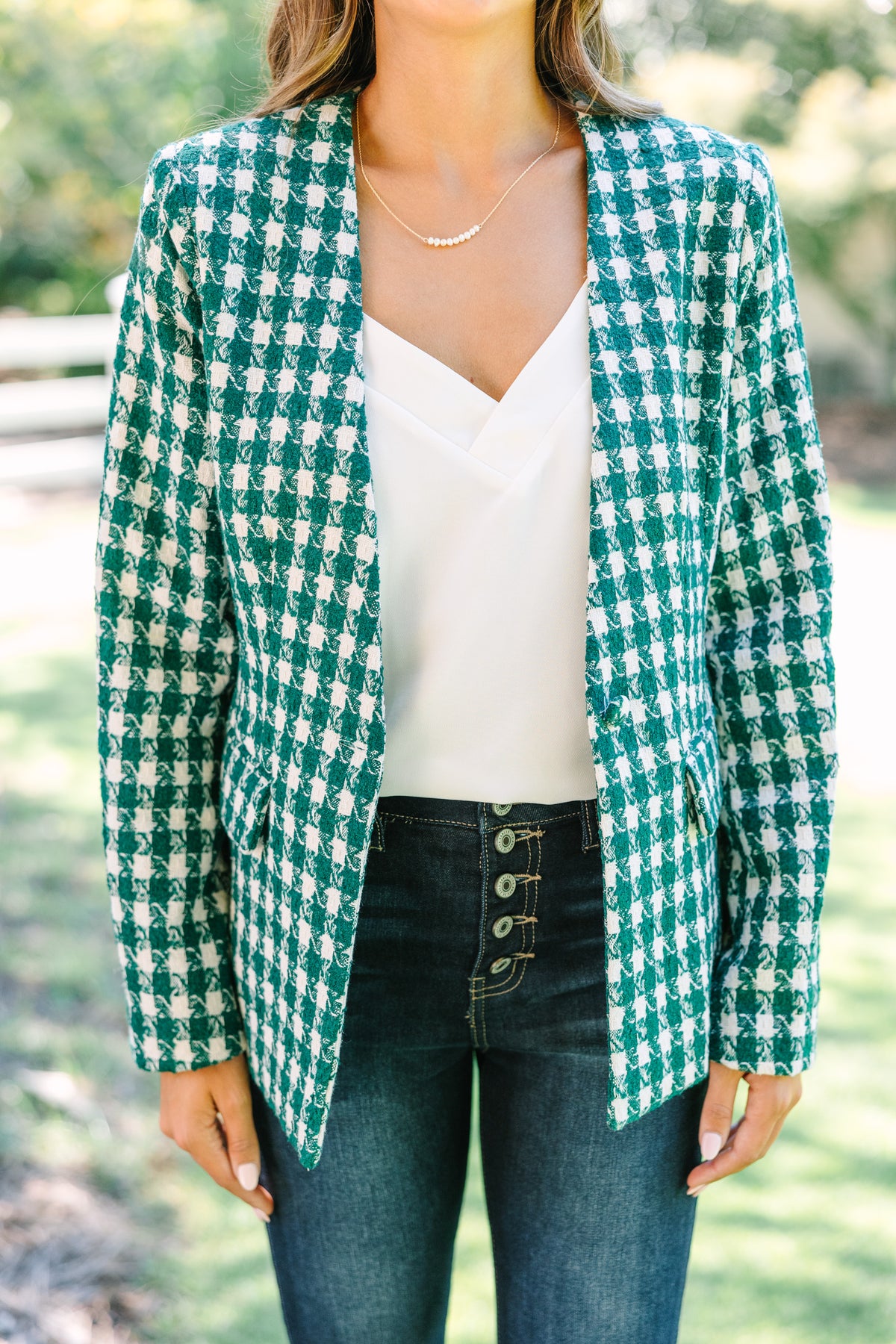 All In A Day Hunter Green Houndstooth Jacket – Shop the Mint