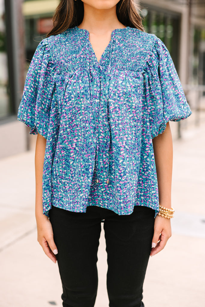 All For You Teal Blue Abstract Blouse – Shop the Mint