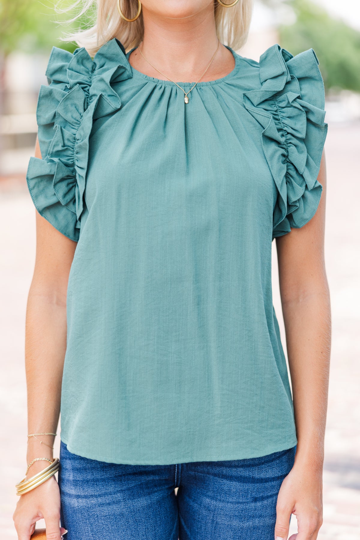 Listen To Your Heart Hunter Green Ruffled Blouse – Shop the Mint