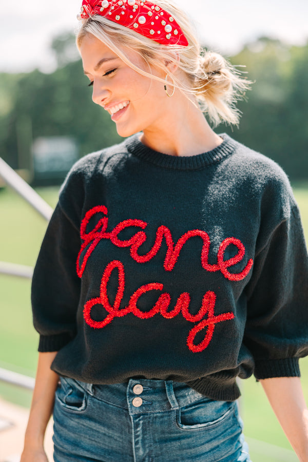 It's Game Day Black/Red Puff Sleeve Sweater – Shop the Mint