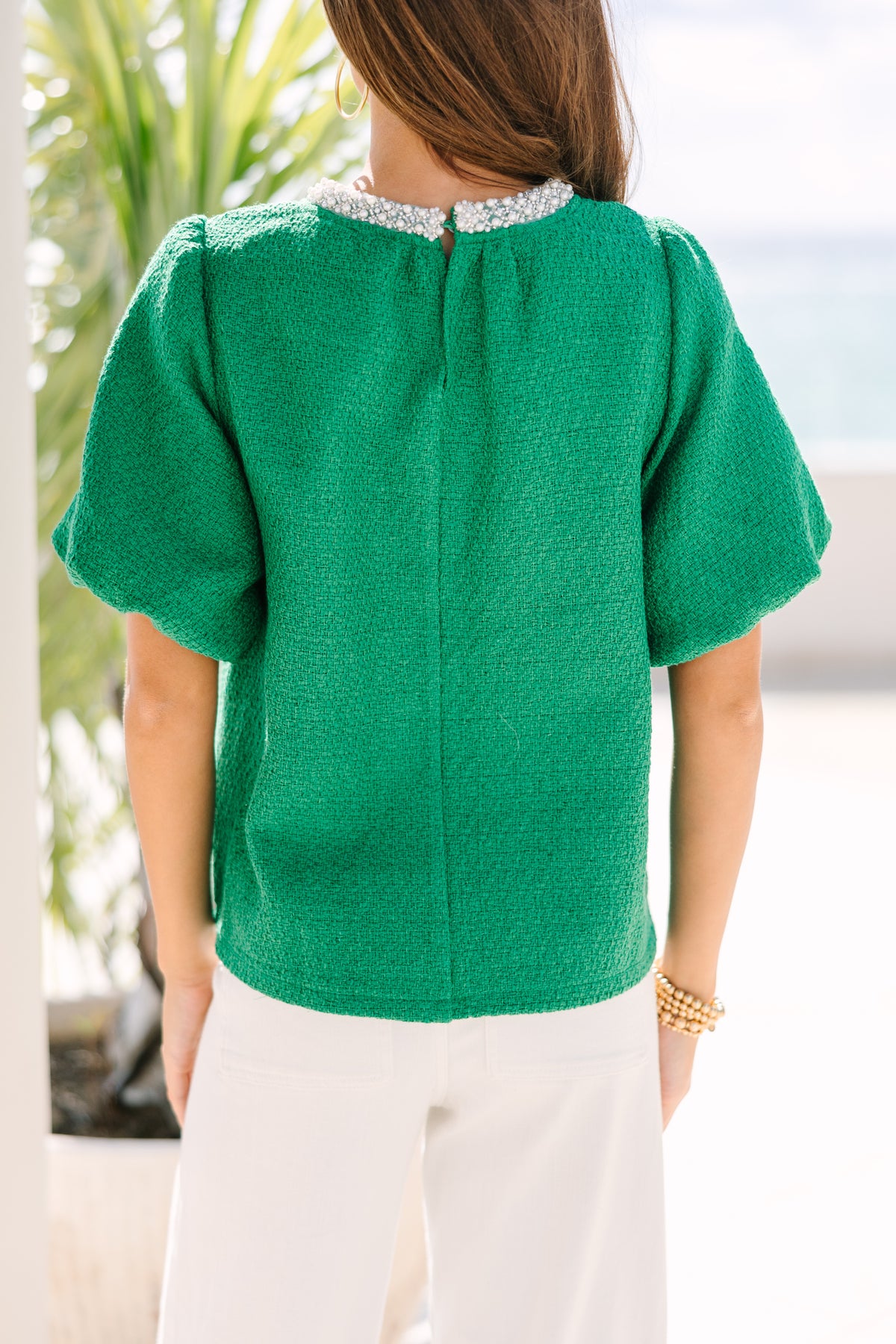 Calling On You Kelly Green Tweed Blouse – Shop the Mint