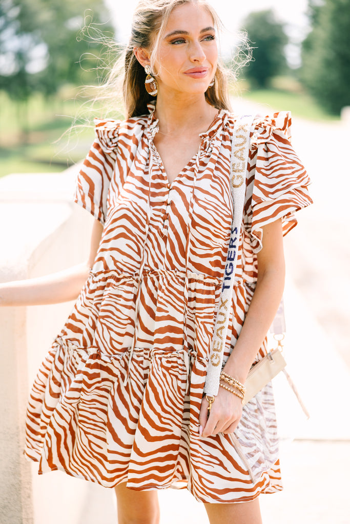 Feeling Wild Ginger Orange Zebra Striped Dress – Shop the Mint