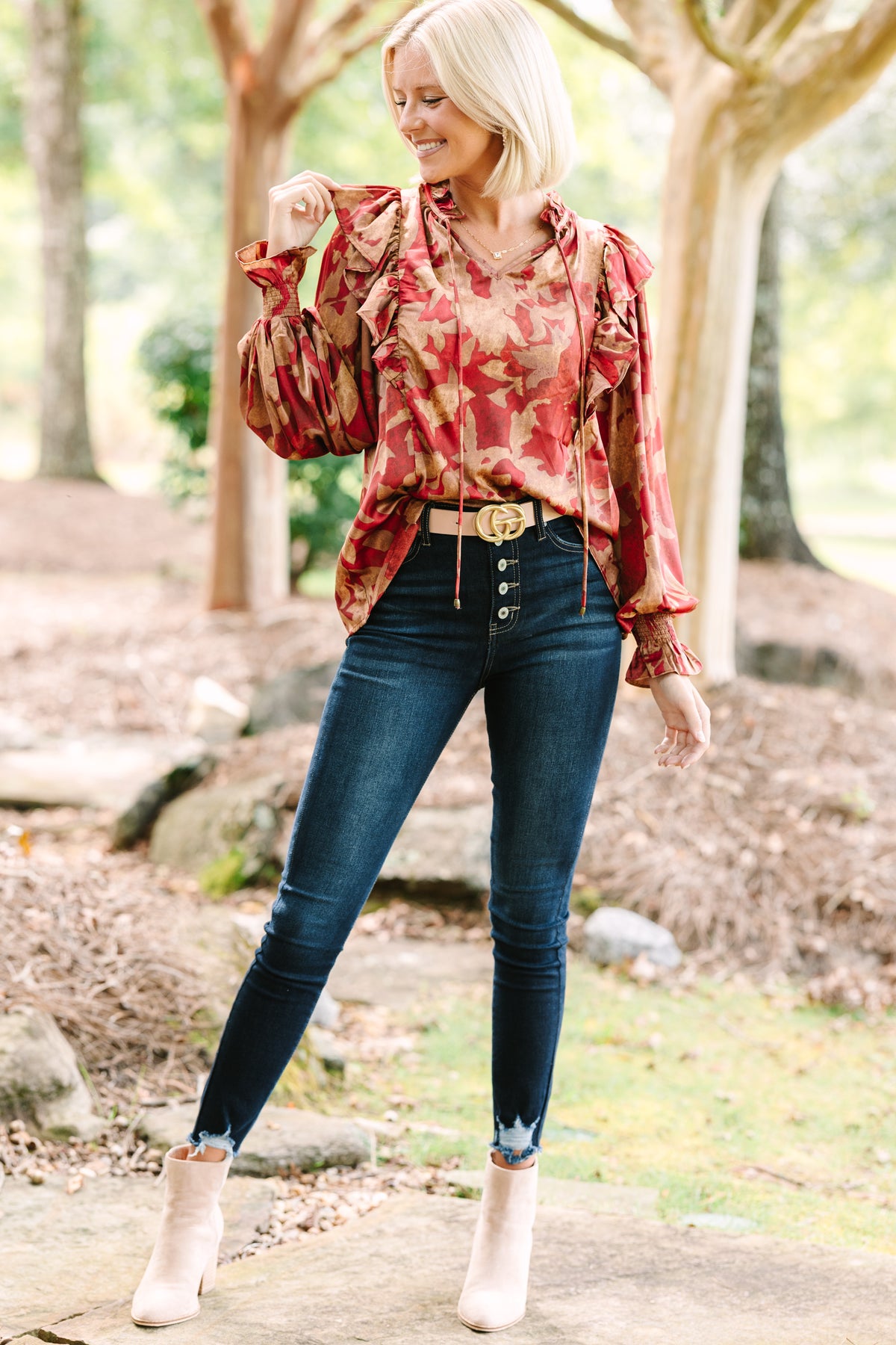 Help You Out Brick Orange Floral Blouse – Shop the Mint