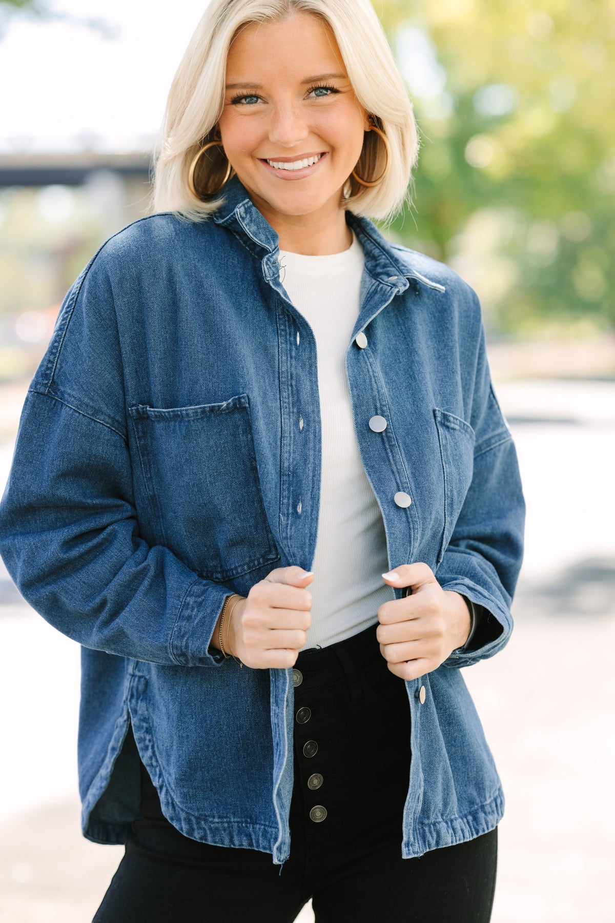 On The Way Denim Blue Oversized Shacket – Shop the Mint