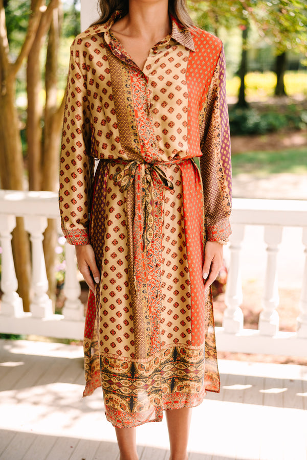 Remember You Well Rust Orange Multi Printed Midi Dress – Shop the Mint