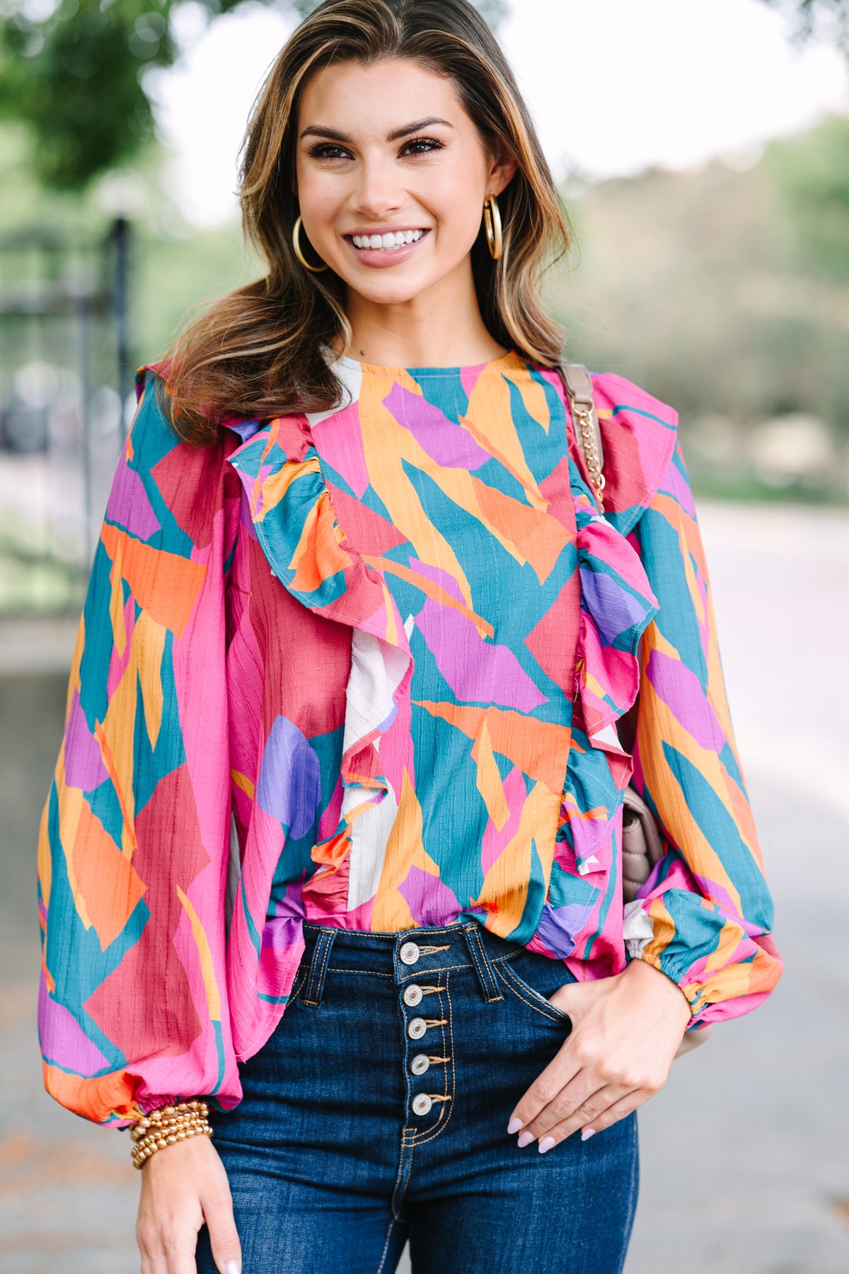 Carry Your Love Fuchsia PInk Abstract Blouse – Shop the Mint