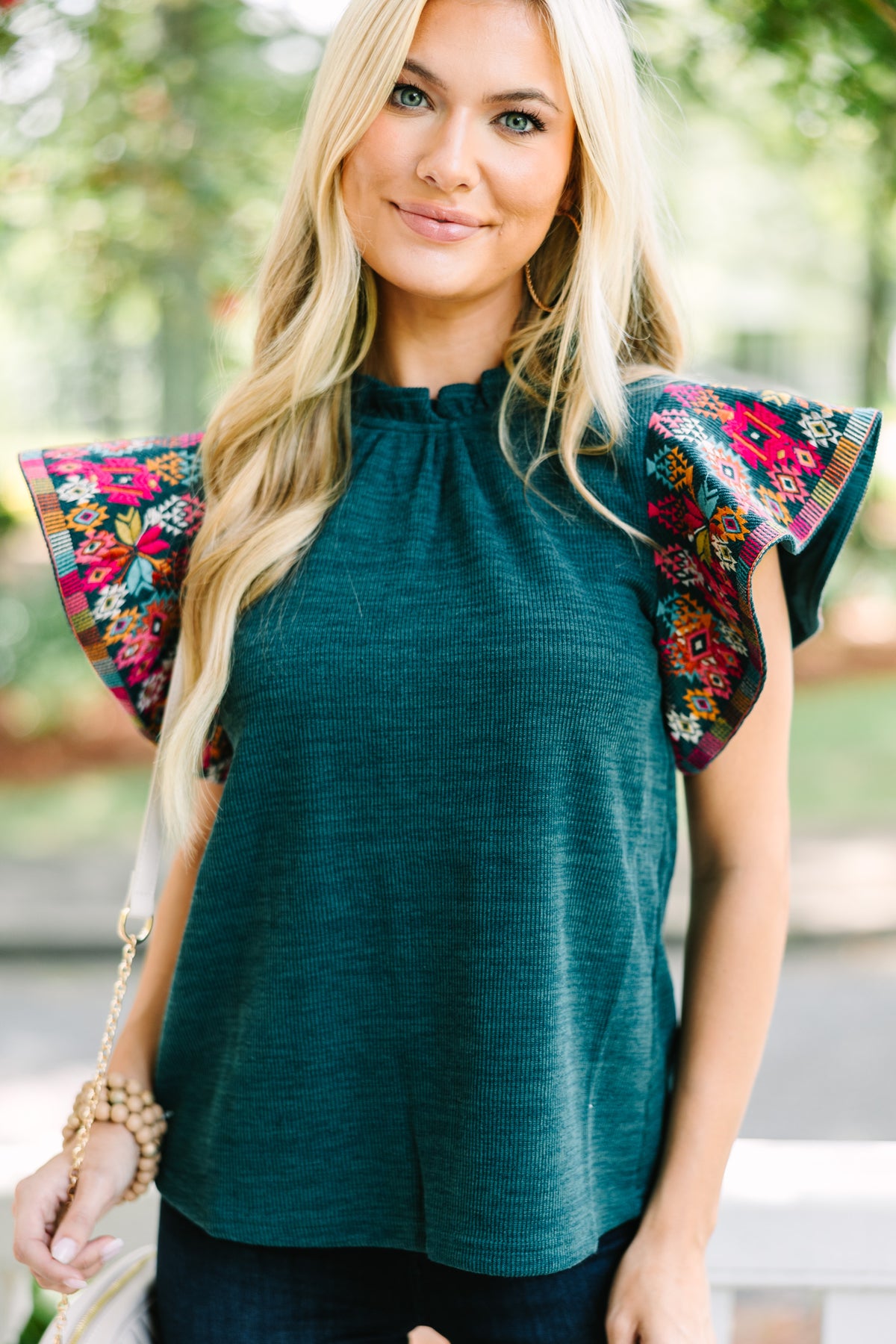 THML: It's All You Teal Blue Embroidered Blouse – Shop the Mint