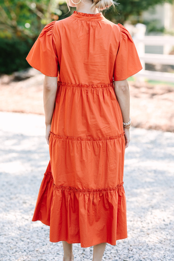 Sugarlips: Make A Statement Rust Orange Tiered Midi Dress – Shop the Mint