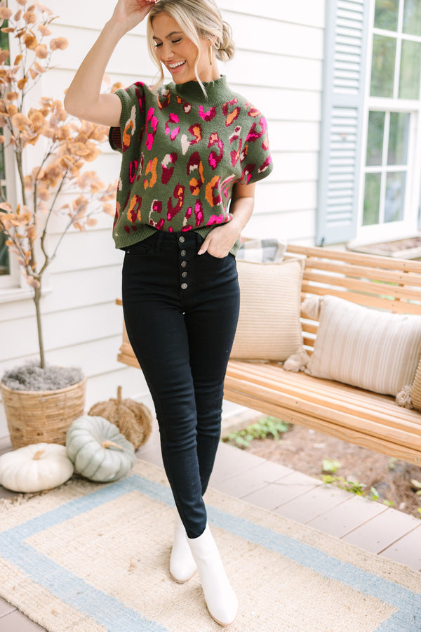 Being Bold Olive Leopard Print Mock Neck Sweater – Shop the Mint