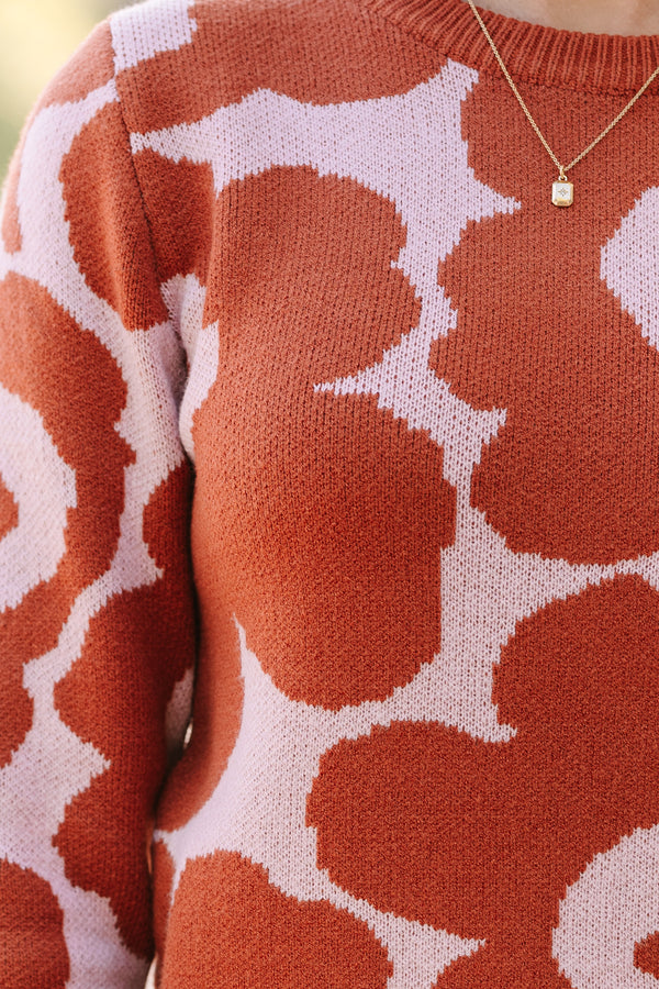 Stay Right There Brick Orange Floral Sweater – Shop the Mint
