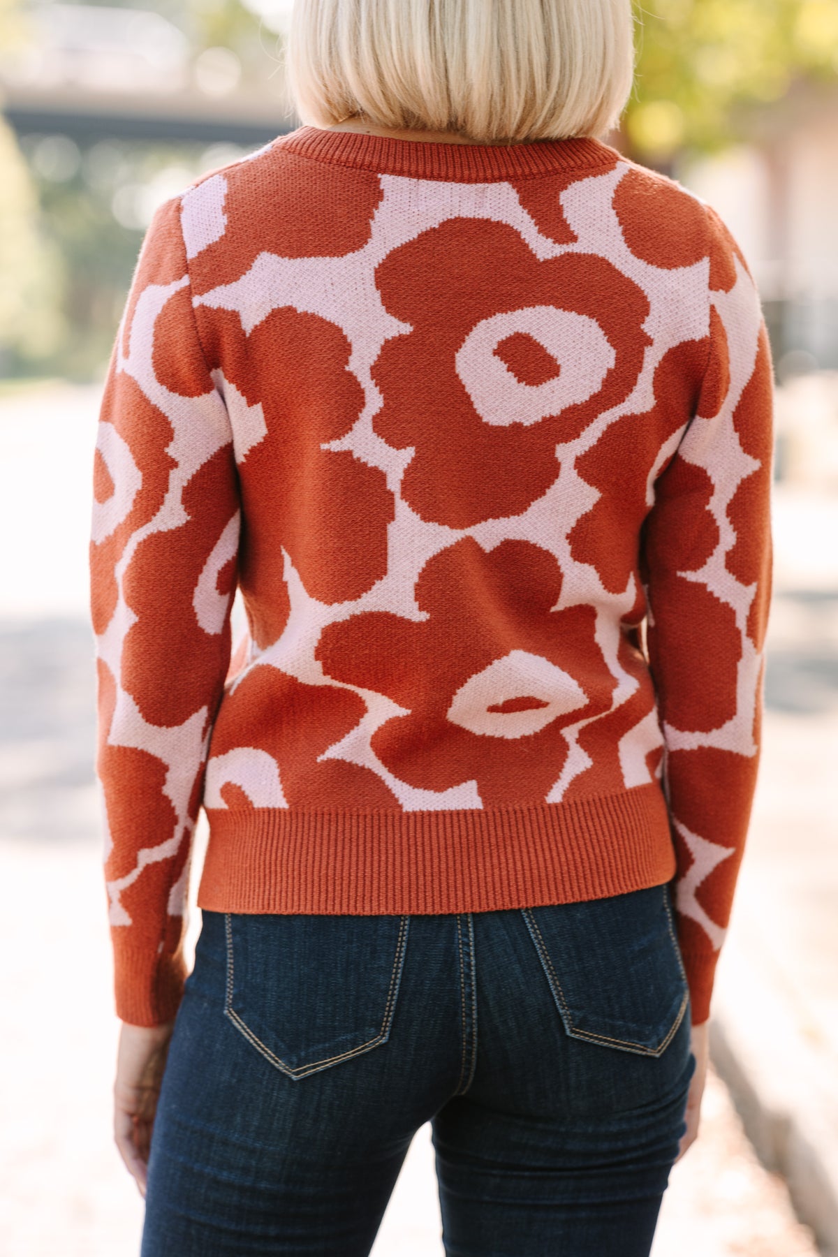 Stay Right There Brick Orange Floral Sweater – Shop the Mint