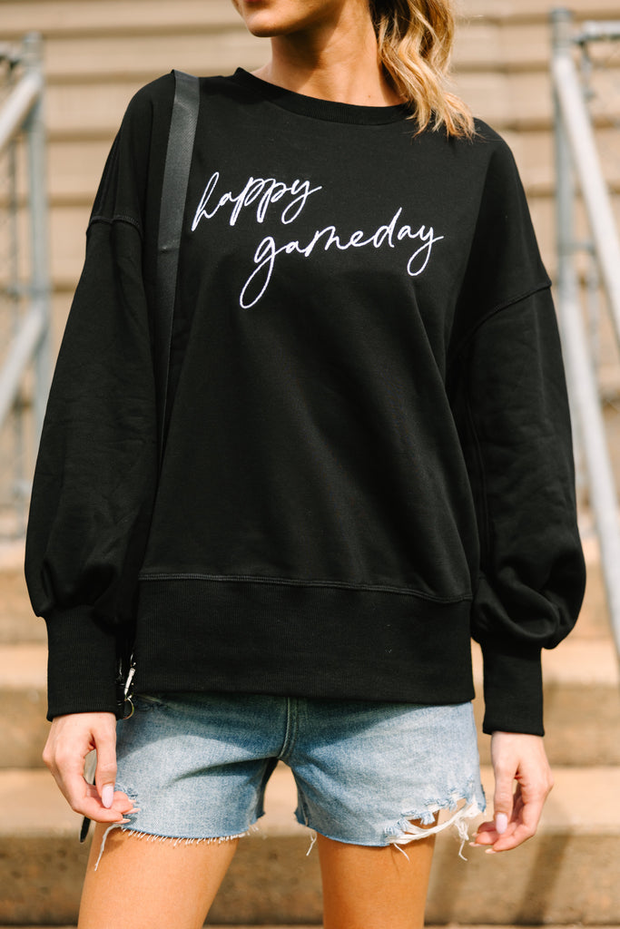 Happy Gameday Black Embroidered Pullover – Shop the Mint