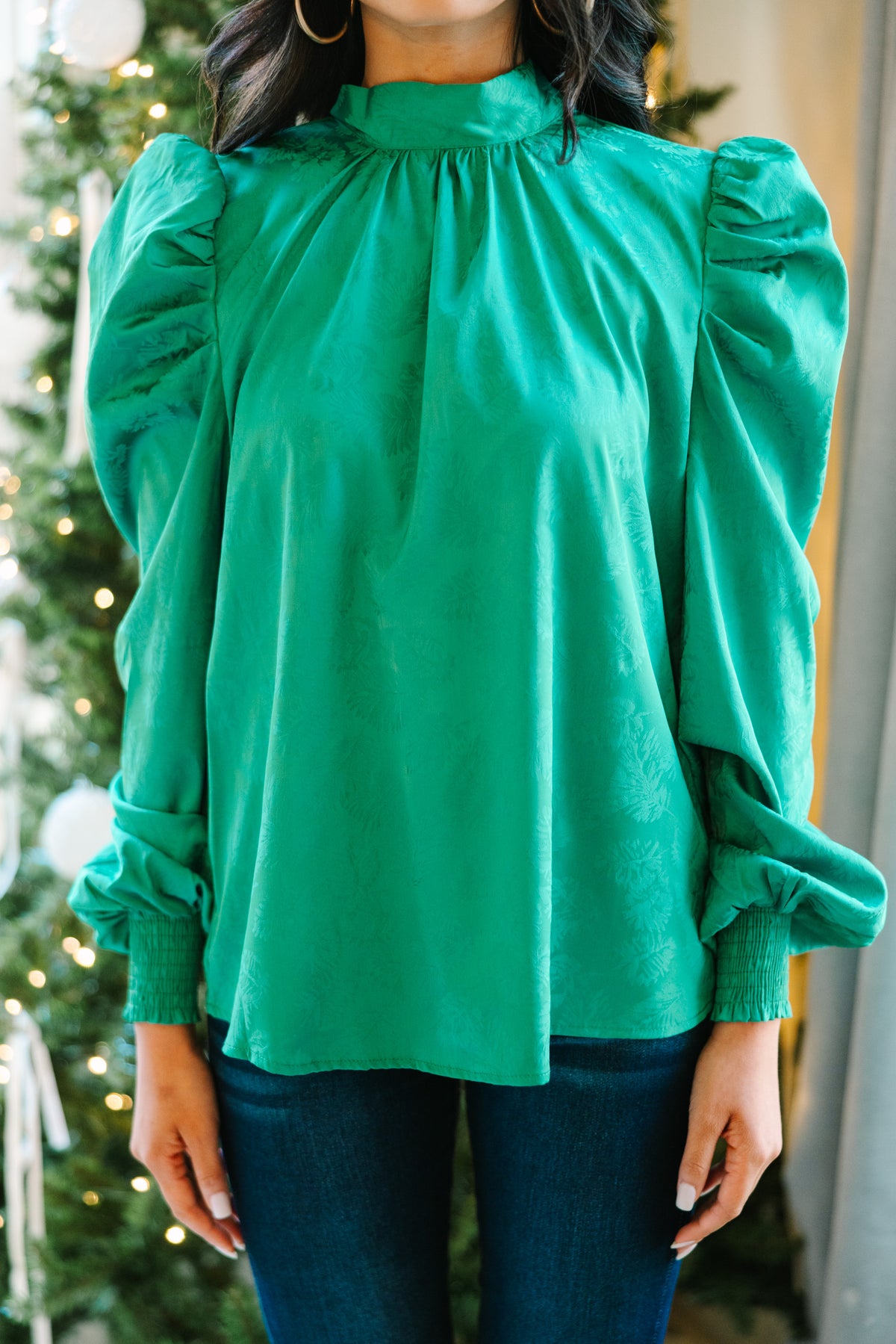 On The Move Green Satin Puff Sleeve Blouse – Shop the Mint
