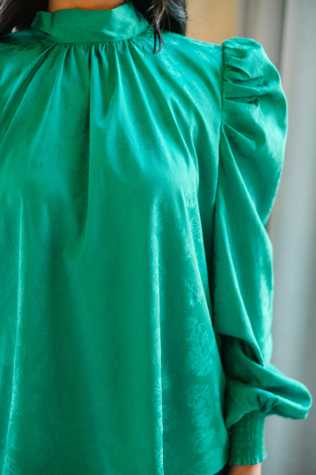 On The Move Green Satin Puff Sleeve Blouse – Shop the Mint